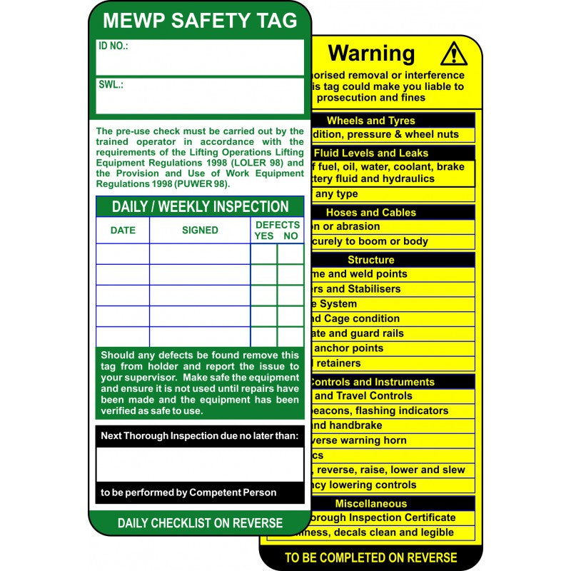MEWP Safety Inserts
